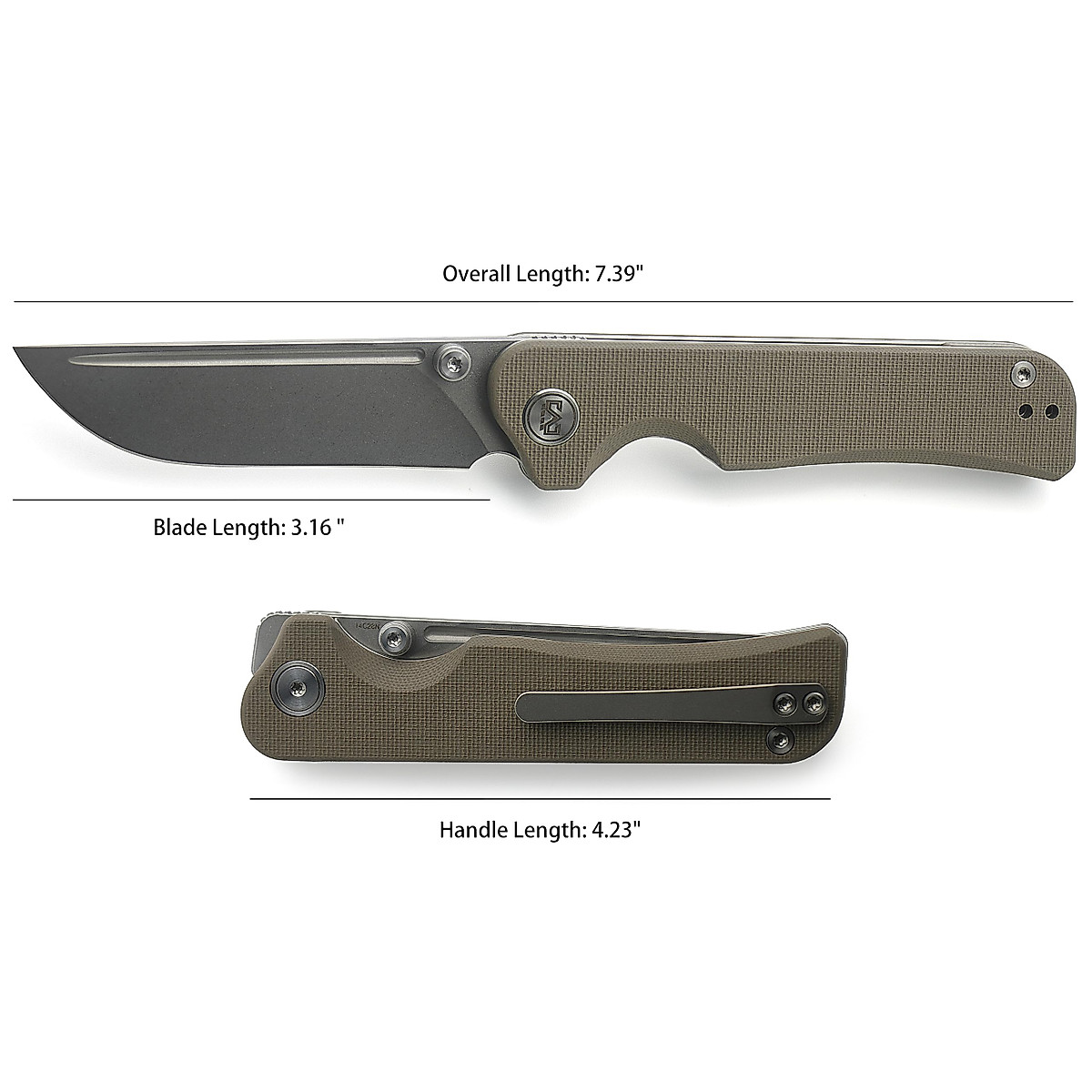 Miguron Knives M Pagos Front Flipper Folding Knife 3.16" Stonewash 14c28n Blade Tan G10 Handle Camping Hiking Pocket Knife MGR-807STN