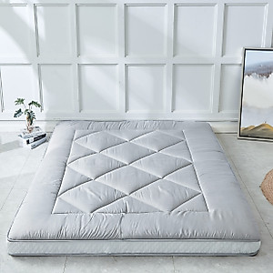 Heimorn Japanese Floor Mattress Futon Mattress, Thicken Sleeping Mattress Foldable & Portable Roll up Camping Mattress with Dust-Proof Cover, Gray Full,Grey