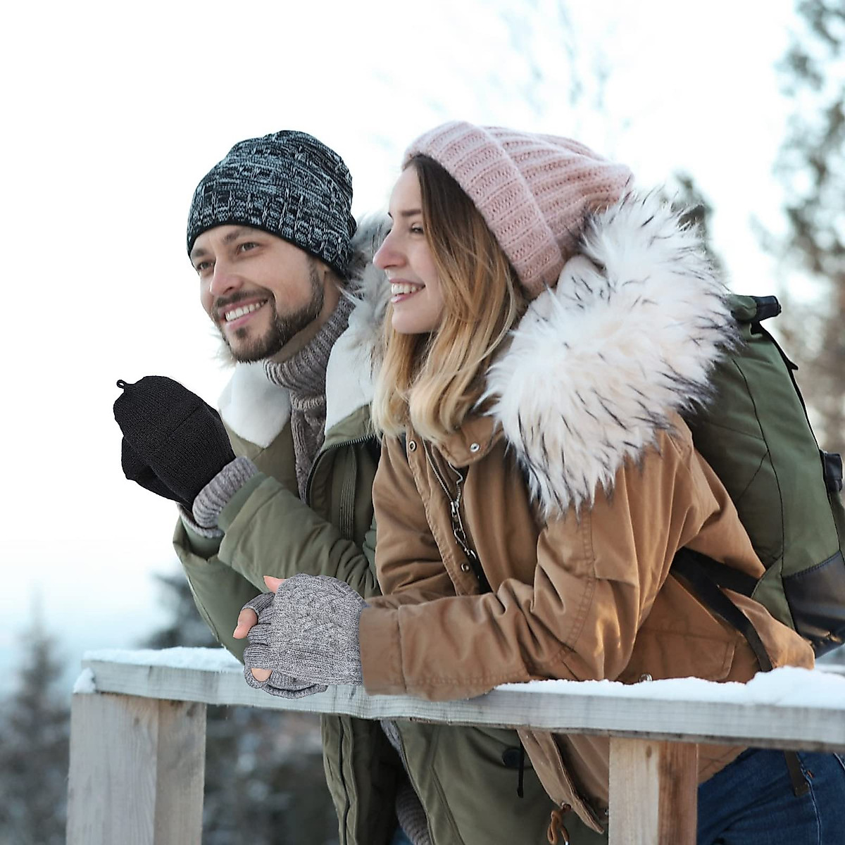 SATINIOR 3 Pairs Winter Knitted Convertible Fingerless Gloves Knit Flip Fingerless Gloves with Fingers Gloves with Cover for Women Men (Multicolored)