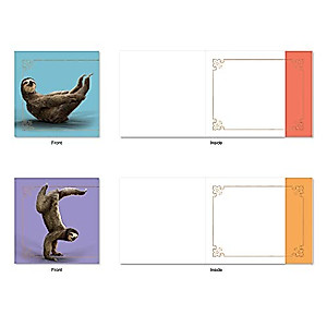 The Best Card Company - 10 Blank Yoga Note Cards (4x 5.12 Inch) - Boxed Notecards with Envelopes, Cute Animal Cards, Zen Assortment - Sloth Yoga AMQ6255OCB-B1x10