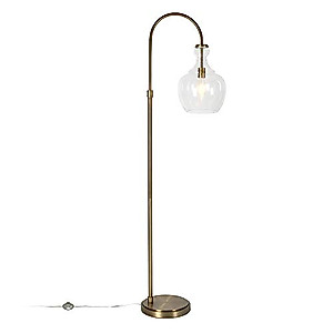 Henn&Hart Arc Floor Lamp with Glass Shade in Brass/Clear, Floor Lamp for Home Office, Bedroom, Living Room