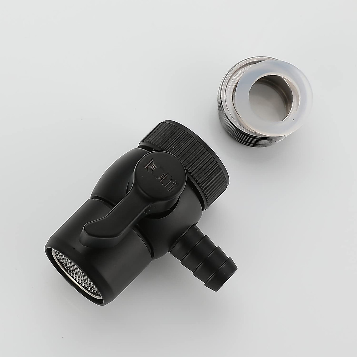 ROLYA Kitchen Sink Tap Water Filter Faucet Diverter Valve Aerator for Quick Push on 3/8 inch Tubing Replacement Part (3/8" Single Barb, Black)
