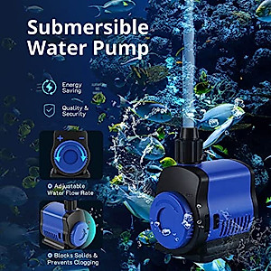 Flexzion 320 GPH Submersible Water Pump, Garden Fountain Pump Submersible Aquarium Waterpump with Adjustable Flow Rate and Suction Cup Mount for Aquarium, Fish Pond, Fish Tank, Outdoor, Hydroponics