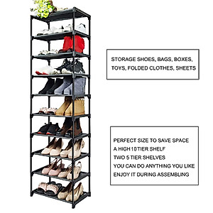ZQWSYU Shoe Rack 10 Tier Narrow Shoe Racks for Closets Durable Enterway Shoe Rack Organizer Shoes Rack Shoe Shelf Tall Shoe Stand Metal Shoe Rack Stackable Separable