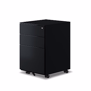 Sanoolir Locking File Cabinet 3 Drawer, Mobile File Cabinet on Wheels Under Desk fits Legal/Letter/A4 Size for Home/Office (Black)