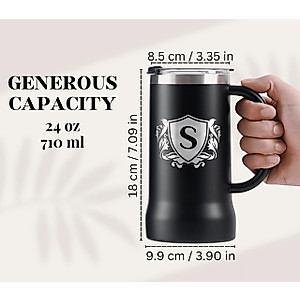 Onebttl Personalized Beer Stein, Beer Mug with Handle - Gifts for Beer Lovers, Men Who Have Everything on Birthday, Christmas - Customized Monogram 24 oz Double Wall Stainless Steel Cup, E