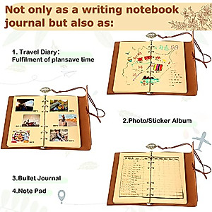 5 Pieces Journal Notebook Travel Refillable Leather Journal Diary Leather Writing Journal Notebook Travel Notebook Travel Journal for Men Women with Blank Pages and Retro Pendants, 7 x 5 inches
