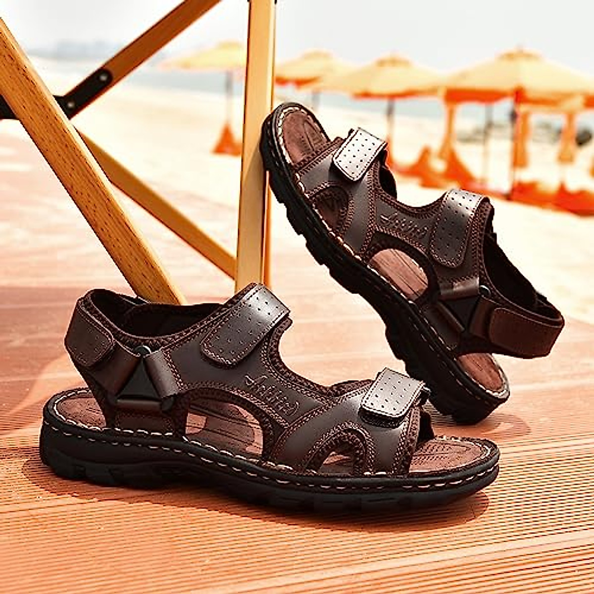 Arkbird Men's Athletic Sandals, Open Toe Nubuck Leather Fisherman Sandals for Men, Coffee, Size 8