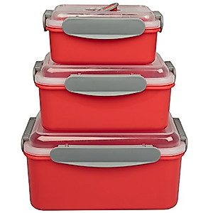 Microwave Nesting Containers Set of 3 w Lids and Locking Steam Vents- Reheating, Cooking, Meal Prep - Microwaveable, Durable, Reusable, BPA-Free, Freezer and Dishwasher Safe Food Storage- Fall Cooking