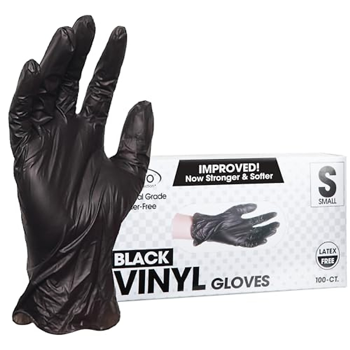 ForPro Disposable Vinyl Gloves, Black, Industrial Grade, Powder-Free, Latex-Free, Non-Sterile, Food Safe, 2.75 Mil. Palm, 3.9 Mil. Fingers, Large, 100-Count