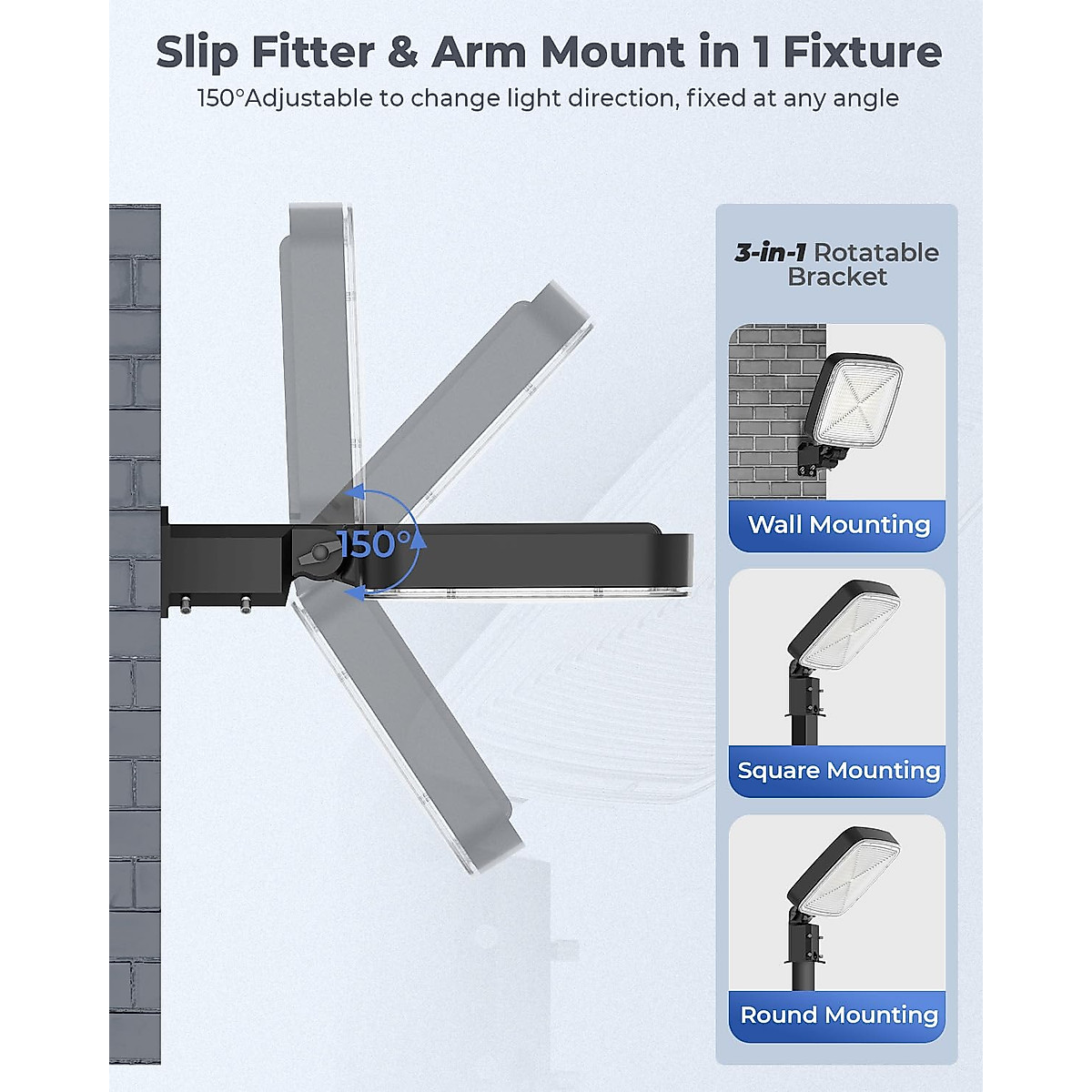 AGranTOP LED Parking Lot Light, 150W 21000LM Dusk to Dawn Outdoor Lighting Adjustable Outdoor Light Poles IP66 Waterproof Commercial Street Light for Yard, Barn, Driveway, Sport, Highway