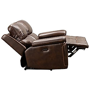 Signature Design by Ashley Wentler Traditional Tufted Leather Power Reclining Loveseat with Adjustable Headrest, Dark Brown