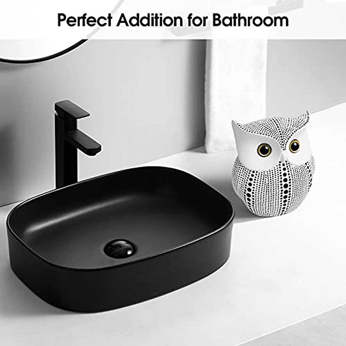 Owl Statue for Home Decor Accents Office Decoration, APPS2Car Handmade Polka Dots Buhos Modern Bird Figurine for Indoor Book Shelf Desktop Cabinet Fireplace Mantel Living Room Bedroom Ornament (White)