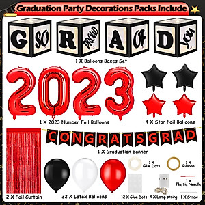 Graduation Party Decorations 2023, Black Red Graduation Decorations Class of 2023 with Boxes, Balloons, Banner, Large Congrats Grad Party Supplies, Grad Decorations for Senior High School College(Red)