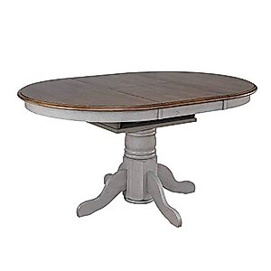 Sunset Trading Country Grove Dining Table, Distressed Light Gray and Medium Walnut