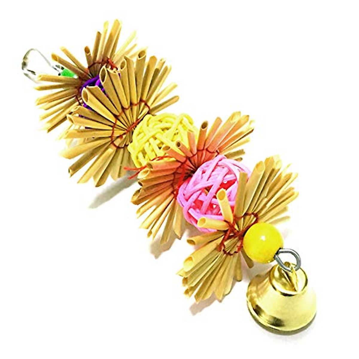 N/ hfjeigbeujfg Bird Toy,Parrot Cage Chewing Toys Pet Bird Parrot Rattan Ball Bell Swing Hanging Climbing Cage Decor Bite Chew Toy - Multicolor