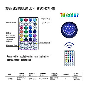 Aygrochy Pool Lights, Rechargeable Submersible Led Lights, Magnetic IP68 Underwater Pond Light with RF Remote and 16 Color Changing(2 Pack)