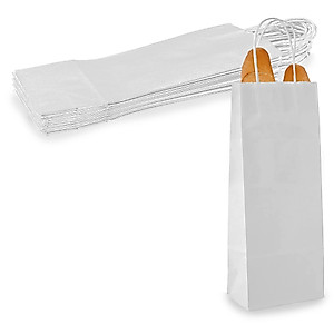 MT Products 5.25" x 3.25" x 13.13" White Kraft Paper Wine Bags with Handles - Gift Shopping Bags with handles (Pack of 12)