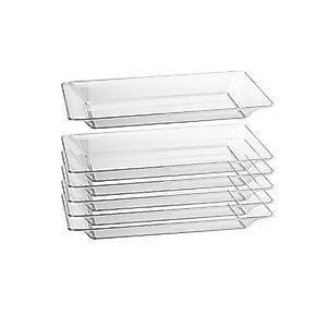 Exquisite - 6 Pack Crystal Clear Premium Quality 10.5 inch. x 8.5 inch. Rectangle Plastic Disposable Serving Trays for Parties - Heavy Duty Serving Platter and Serving Trays for Eating