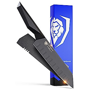 Dalstrong Shadow Black Series Black Titanium Nitride Coated High Carbon 7CR17MOV-X Vacuum Treated Steel Santoku Kitchen Knife, 7 Inches, Sheath Included