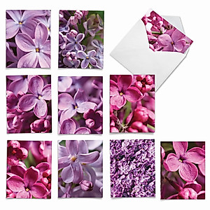 The Best Card Company - 10 Blank Note Cards with Flowers (4 x 5.12 Inch) - Floral Notecards, All Occasion Boxed Assortment - The Color Purple M6032