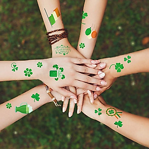 BROTOU 20 Sheets St. Patrick's Day Tattoos Stickers, Shamrock Tattoos Temporary Stickers, Irish St. Patrick's Day Parade and Favors Party Decorations