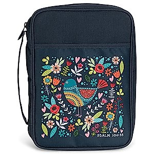 Colorful Floral Pattern with Bird Large Canvas Bible Cover with Handle