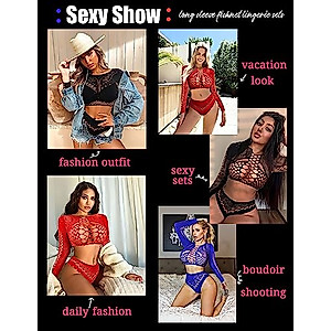 Avidlove Sexy Lingerie Fishnet Lingerie Sets Two Piece Lingerie Sexy Lingerie Panty and Bra Sets Fishnet Outfit A-red