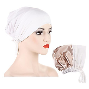 Lucky staryuan ® 3Pack Soft Muslim Turban Hat Inner Hijab Caps Underscarf Bonnet Hat Headwear for Cancer (White Black Grey)