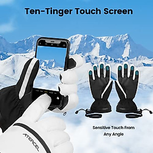 ATERCEL Waterproof Touchscreen Ski Gloves, Snow Gloves for Snowboard, Snowmobile, Winter Hiking for Man and Women, Suitable in Cold Weather(White, Small)