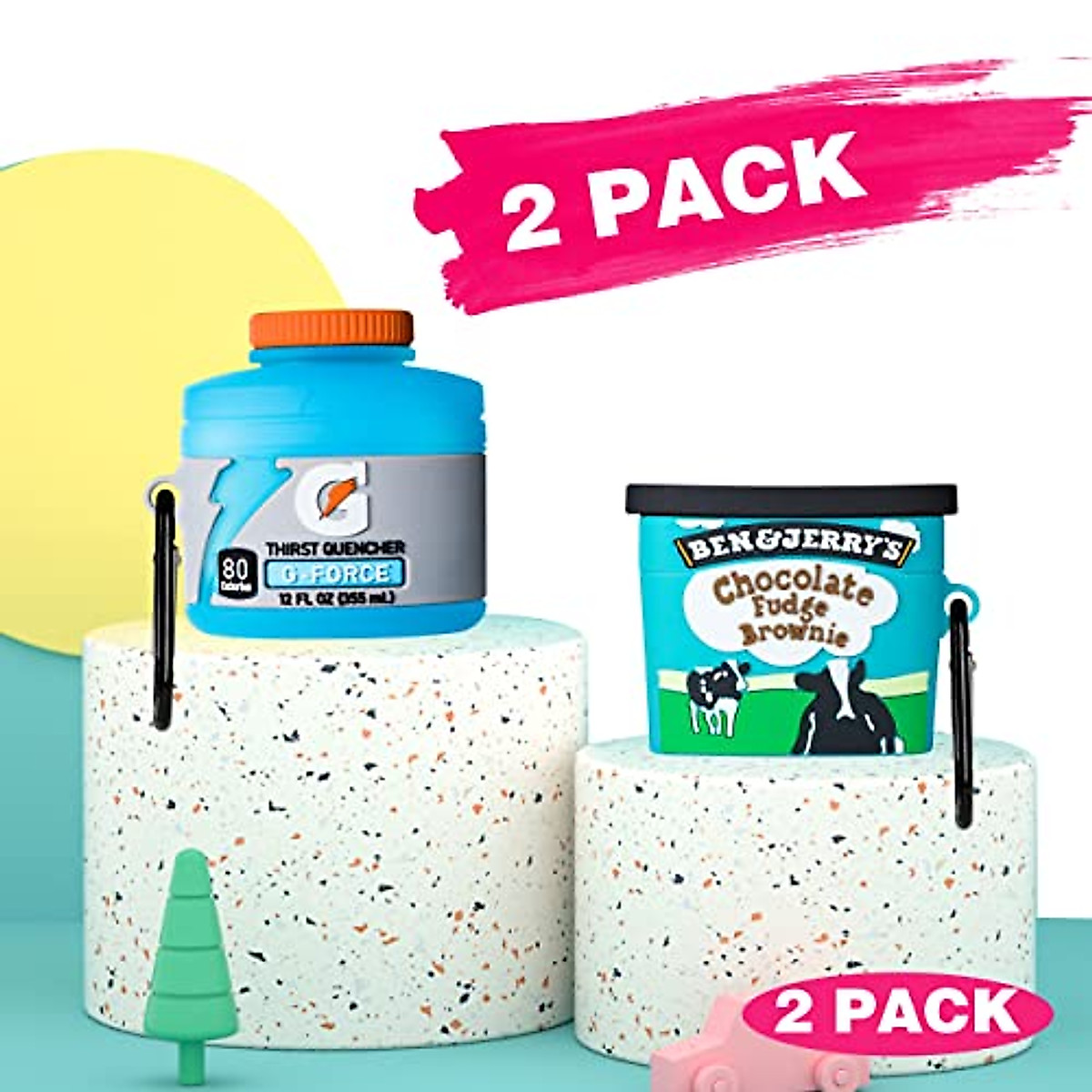 2 Pack Gkv for Airpods 3 Case for Airpod 3 (2021) Cover Unique Funny Fun Cute 3D Food Design Air Pods 3rd Generation Silicone Shell Cases for Girls Teen Boys Kids Ice Cream Cup+Blue Drink