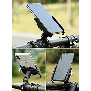 LINKEASE Aluminium Bike Phone Mount, Metal Motorcycle Phone Holder, Universal Bike Handlebar Phone Cradle, 360 Rotatable Compatible with 3.5-6.5 Inch iPhone & Android Cell Phones