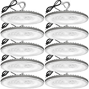XYCN 10 Pack 150W UFO Led High Bay Light,120VAC,5000K Daylight Commercial Bay Lighting,IP66 Waterproof,21050LM,650W MH/HPS with Plug Area Lighting for Warehouse/Shop/Workshop/Garage/Barn/Gym/Factory