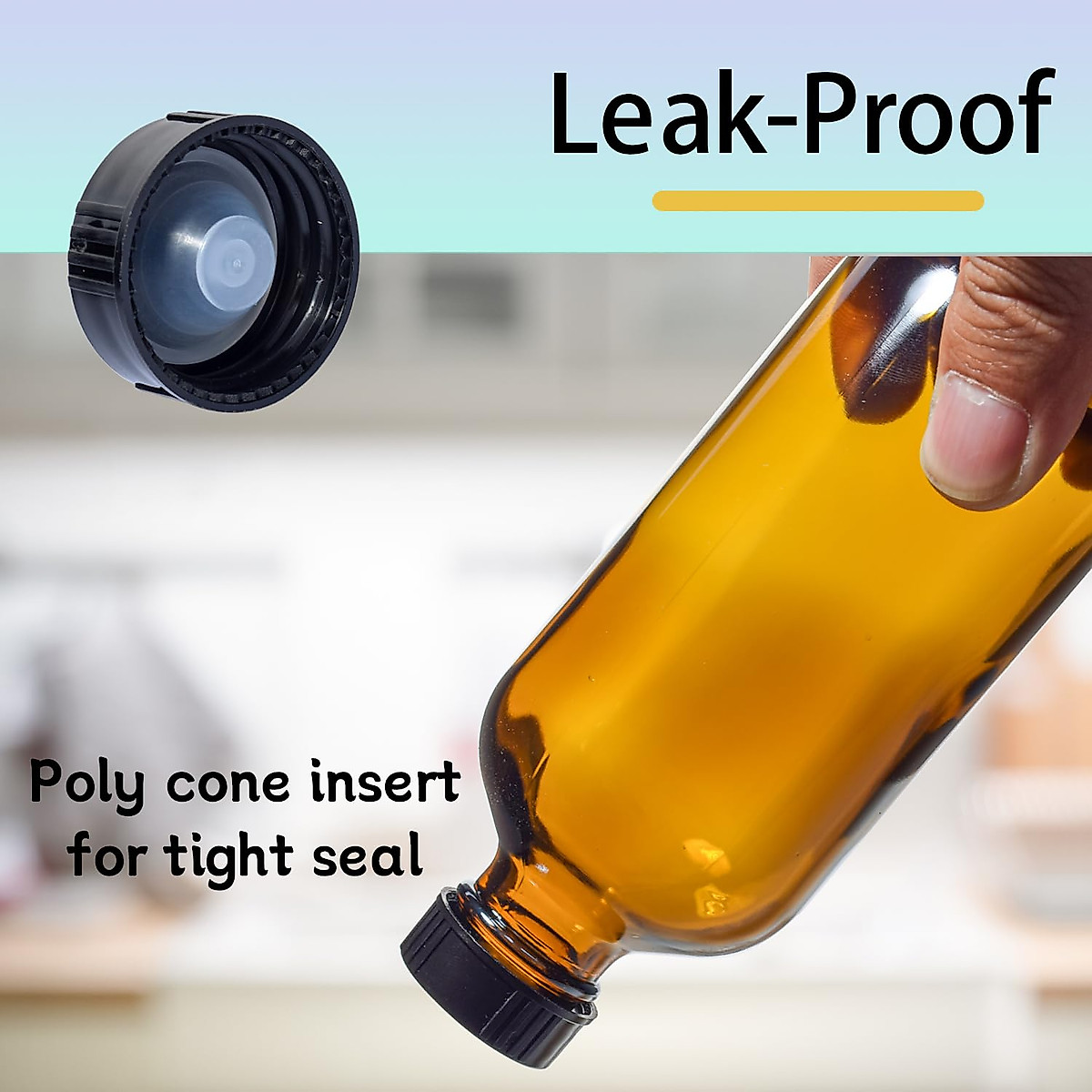 Galssmagic 16 oz Amber Glass Bottle,10 Pack Round Sample Dark Bottles for Oil,Kombucha(Black Caps,Labels and Funnels Included)