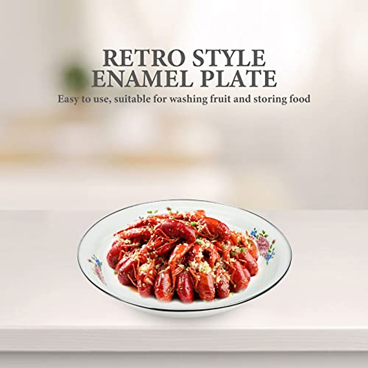 Hemoton Unbreakable Enamel Plates Enamel Plate Fruit Plate 2pcs Enamel Fruit Platter Vintage Salad Plate Enamel Washing Platter Enamel Trays Enamelware Serving Platter (30cm/ 11.8inch)