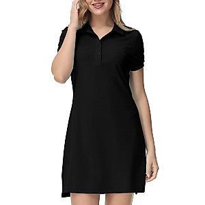 JINSHI Women’s Golf Dress Quick Dry Short Sleeve Polo Dress Tennis/Workout/Sport Dress Black Medium