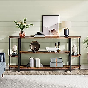 Tribesigns 70.9 Inch Extra Long Console Table, Industrial Sofa Table Behind Couch, Entry Table with Storage for Entryway, Hallway, Living Room, Rustic Brown