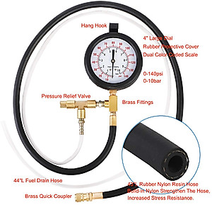 JIFETOR Fuel Injection Pump Pressure Tester Gauge Kit, Car Gasoline Gas Fuel Oil Injector Test Manometer Tool Set 0-140PSI, Universal for Auto Truck SUV Motorcycle ATV RV SUV