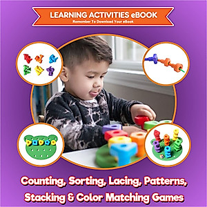 KIDS KORNER New & Improved Peg Board Stacking Toddler Toys Game Set - Lacing Fine Motor Skills for Ages 3 and Up - Matching Shapes with Pegs & Activity eBook