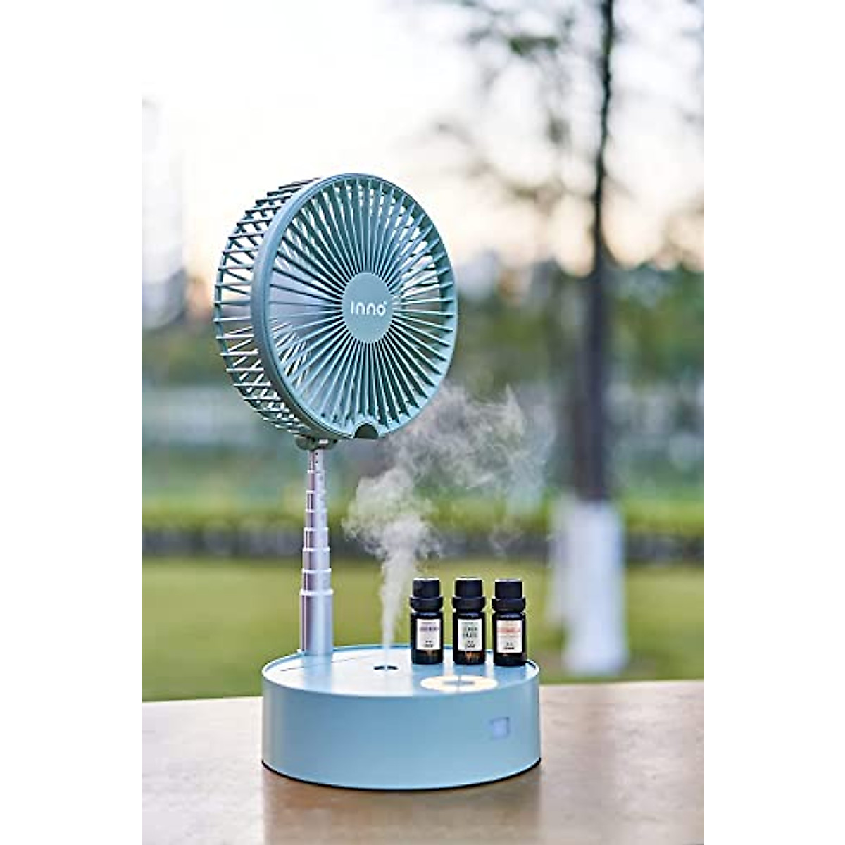 Portable Fan & Essential Oil Diffuser – Foldable Standing or Desk Fan with Night Light, Air Diffuser, Humidifier – 24 Hr. Run Time (Green)