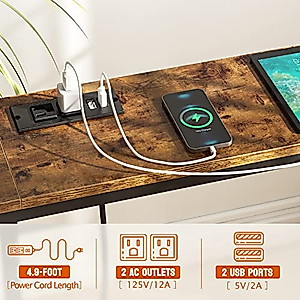 SUPERJARE Console Table with Outlet, 63 Inch Sofa Table with Charging Station, Narrow Entryway Table, Skinny Hallway Table, Behind Couch Table, for Living Room, Plants - Rustic Brown