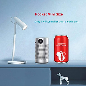ANXONIT Mini Projector,Smart DLP Pocket Portable Projector,100 ANSI Lumens,Rechargeable Battery,360° HiFi Speaker,Android 8.1,Bluetooth,WiFi,for iPhone iPad,Home Theater Outdoor Movies (Silver)
