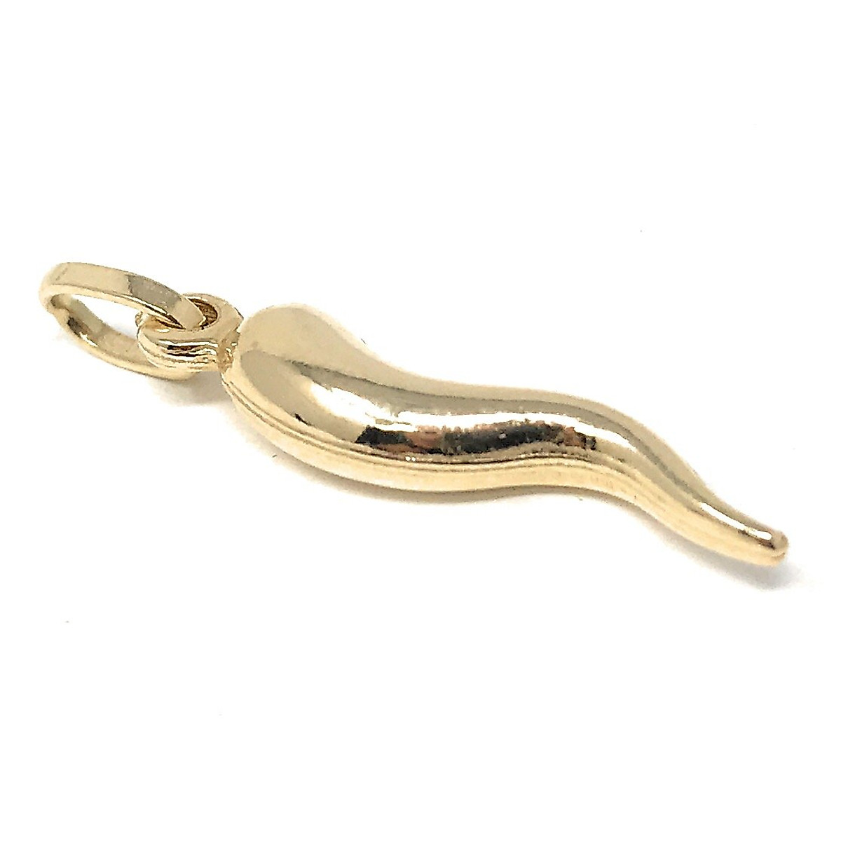 14K Yellow Gold Cornicello Italian Horn Necklace Good Luck Charm Pendant with 1.9mm Figaro 3+1 Chain Necklace - 22"