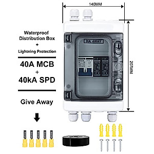 DIHOOL Outdoor Circuit Breaker Box, Solar Isolator Disconnect Switch 40 Amp Breaker DC 500V