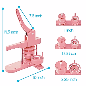 Ganggend Button Maker Machine Multiple Sizes, 1''+1.25''+2.25'' Button Badge Maker Machine Pin Button Press Maker with Button Parts Circle Cutter Accessories(Pink)