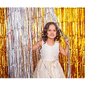 BBPOOL Silver Backdrop for Birthday 2 Pack 3.2ft x 8.2ft Silver Tinsel Streamers Foil Fringe Curtains for Bachelorette Party Decoration Baby Shower Birthday Party Decor