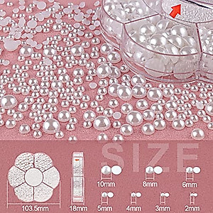Nail Art Flat Back Half Round Pearl Kits 3, 1 Box of 5600 Pcs Flat-Back White Pearl with Tweezer and Picker Pencil for Home DIY Nails Body Face Craft and Salon Use