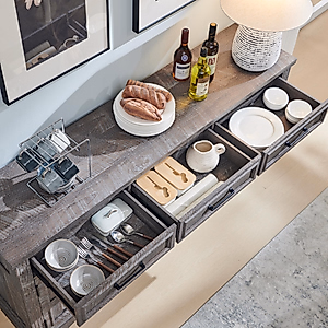 JXQTLINGMU 66" Large Buffet Sideboard Cabinet with 4 Doors and 3 Drawers, Buffet Table Coffee Bar Wine Bar Storage Cabinet for Dining Room, Living Room, Weatherworn Grey