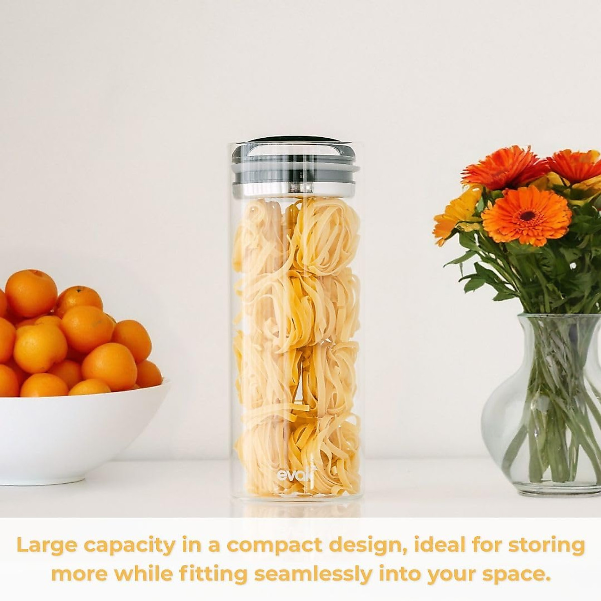 Best PREMIUM Airtight Storage Container for Coffee Beans, Tea and Dry Goods - EVAK - Innovation that Works by Prepara, Glass and Stainless, Compact Black Gloss Handle, Large -