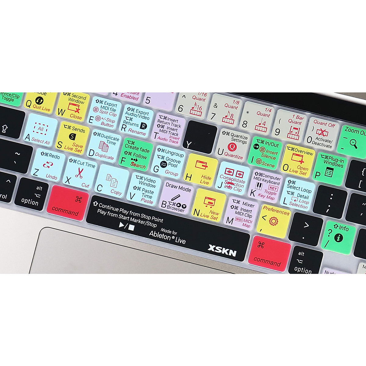 XSKN Ableton Live English Silicone Shortcuts Keyboard Cover Skin for 2019 New MacBook Pro 16 inch A2141 and 2020 New MacBook Pro 13.3 inch A2338 M1/A2251/A2289 with Touch Bar & Touch ID US Version